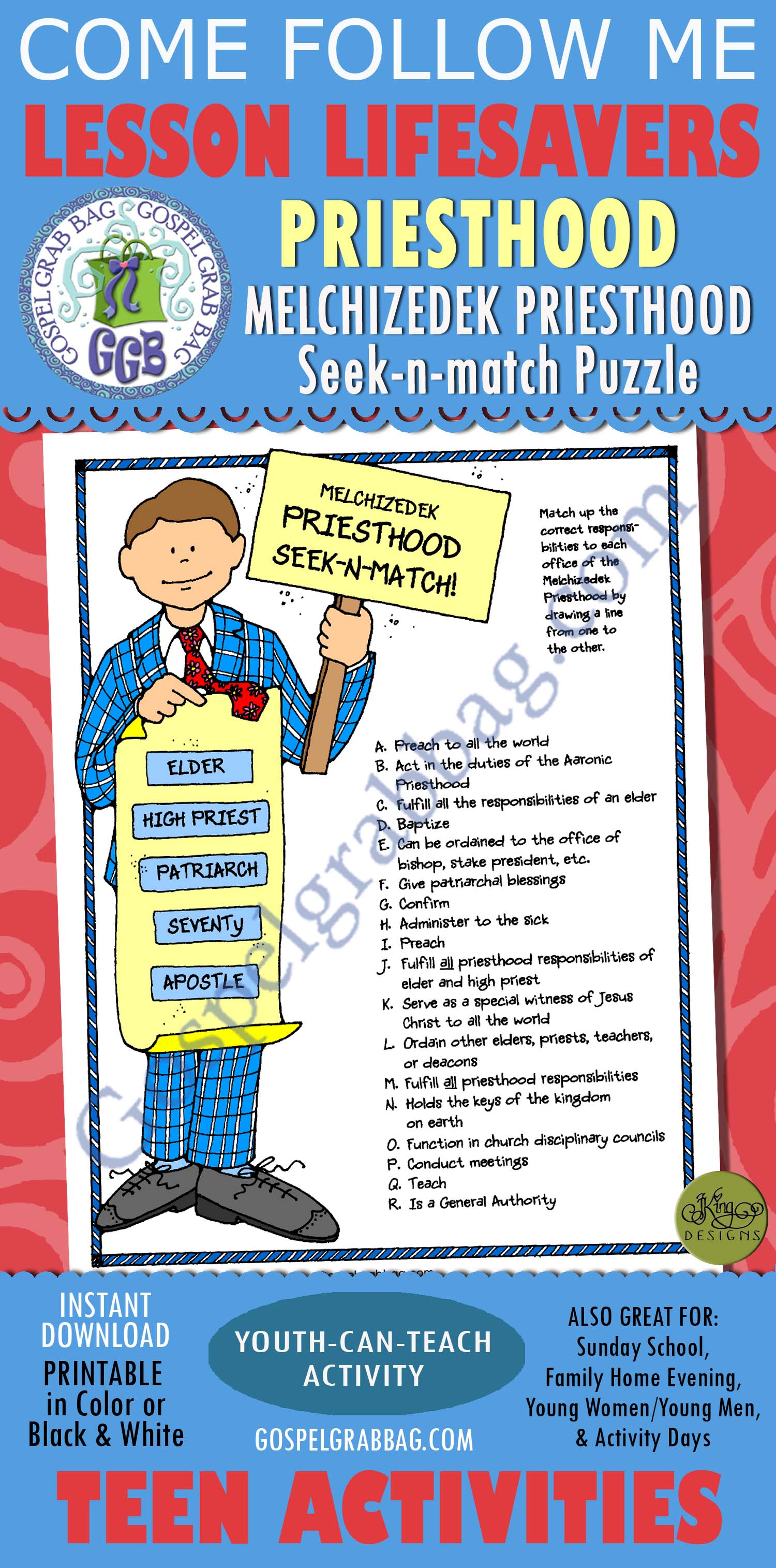 PRIESTHOOD: LDS Lesson Activity: Melchizedek Priesthood Seek-and-Match ...