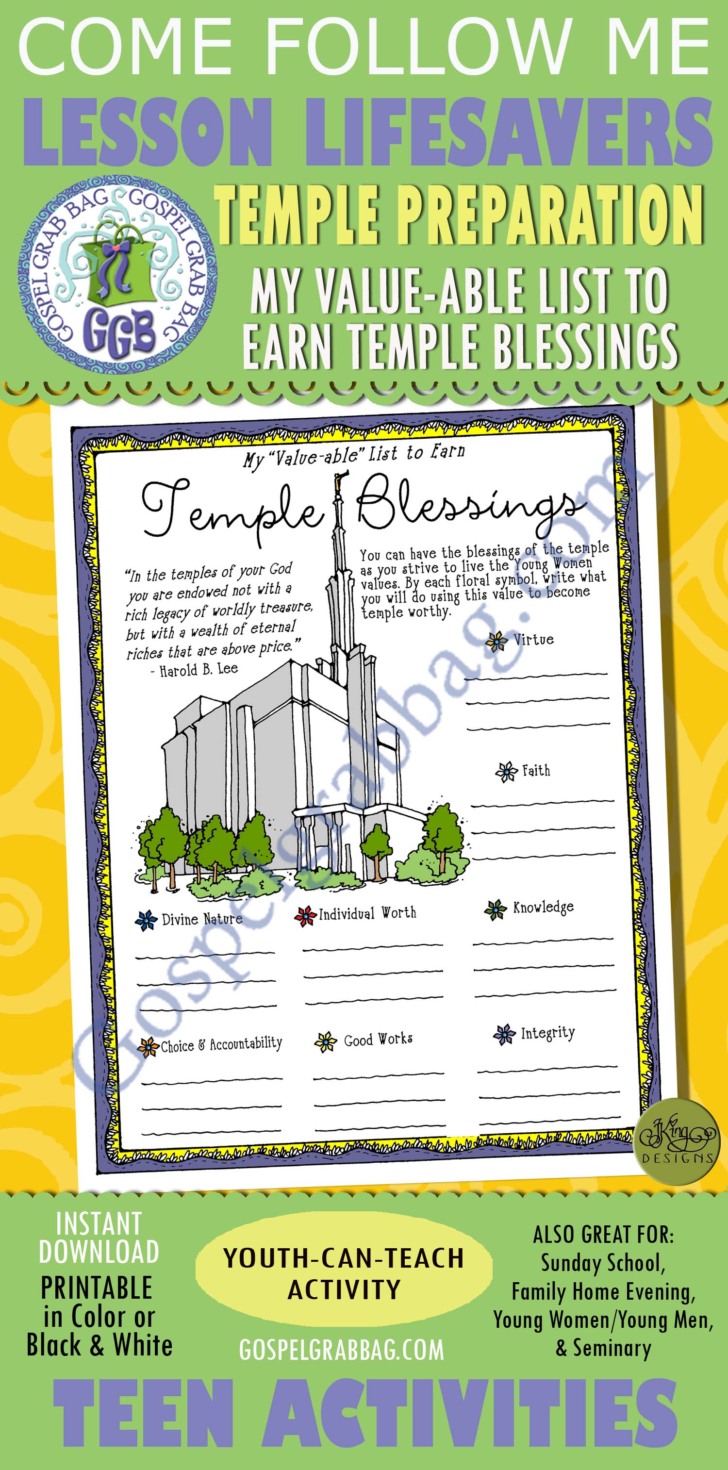 VALUES - TEMPLE BLESSINGS Activity: My Value-able List to Earn Temple ...