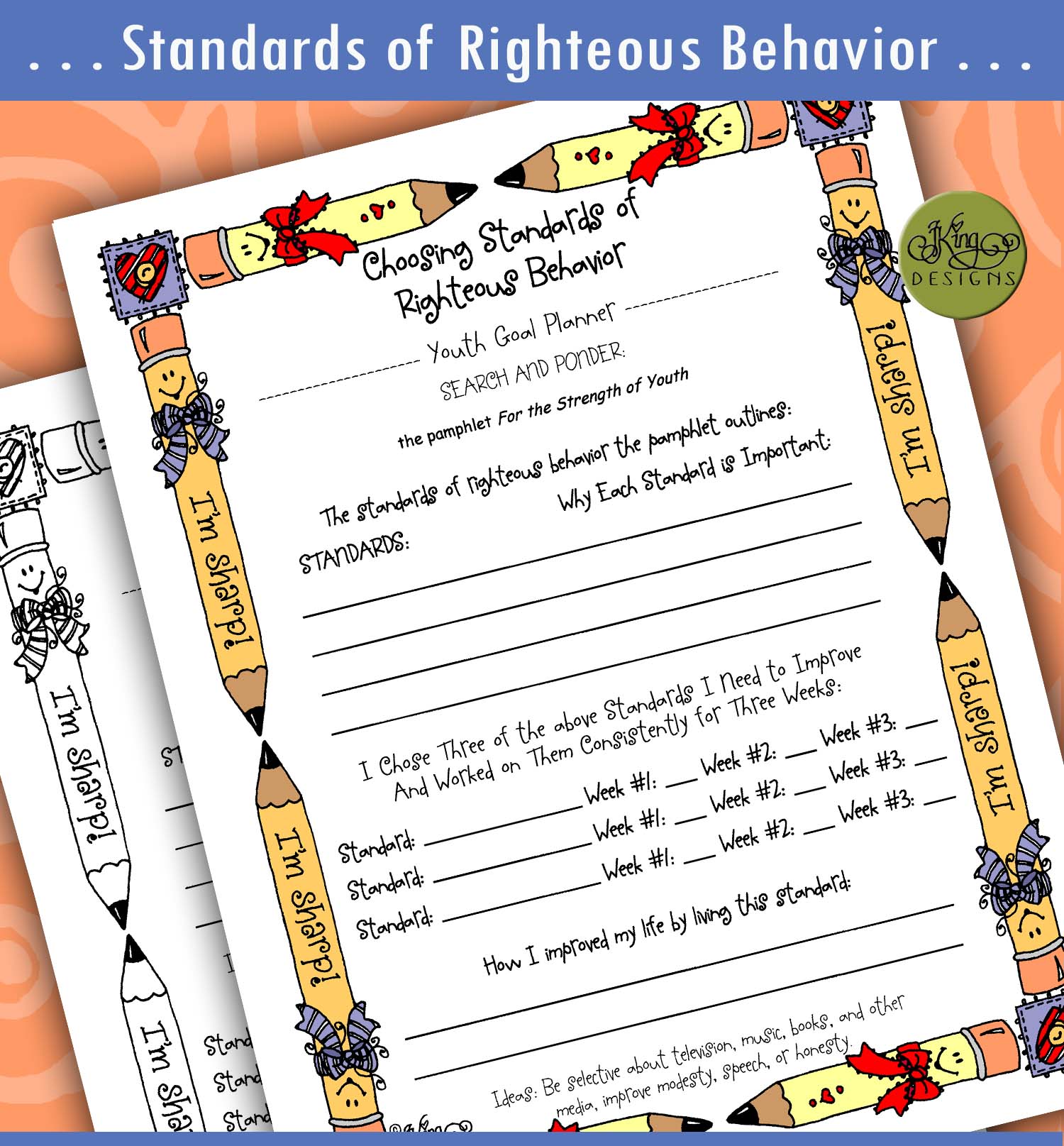 YOUTH GOAL PLANNER – “Choosing Standards of Righteous Behavior” – great ...