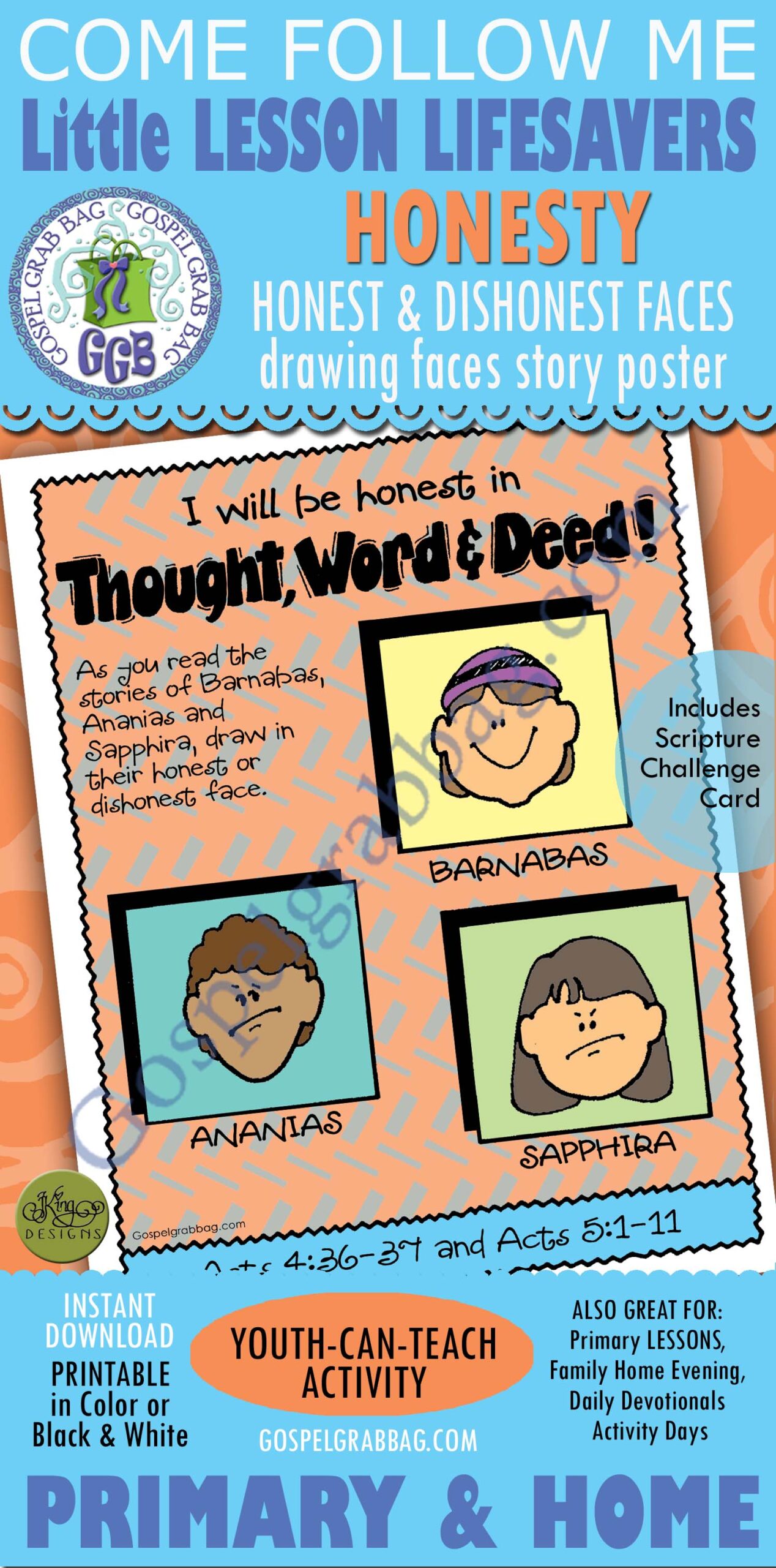 HONESTY Activity "Drawing Honest and Dishonest Faces" story of Barnabas ...